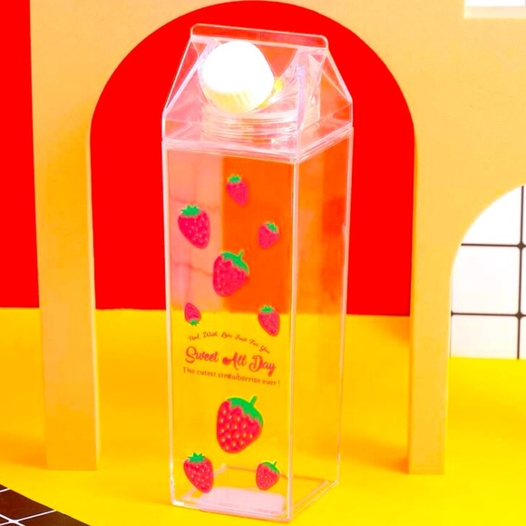 Kitchen | Water Bottle Cute Cartoon Strawberry Pattern Milk Carton ...